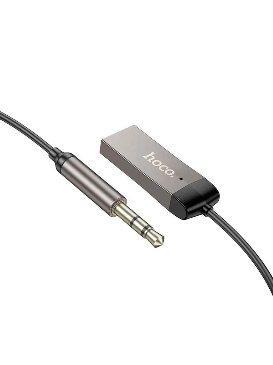 Адаптер Bluetooth в авто Hoco E78 (AUX 3.5-3.5) с микрофоном, черный / Ресивер блютуз-AUX проигрыватель