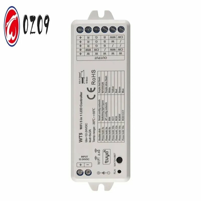 Светодиодный контроллер Tuya 5 в 1 диммер CCT RGB RGBW RGBWW RGBCCT Strip Smart Life Wi-Fi 2,4 г RF пульт дистанционного управления 12-24 В WT5