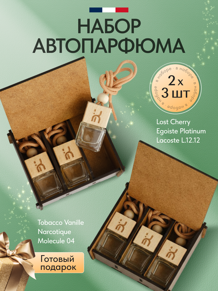 Набор Ароматизаторов для автомобиля, автопарфюм, вонючка, 2 подарочных набора по 3 шт