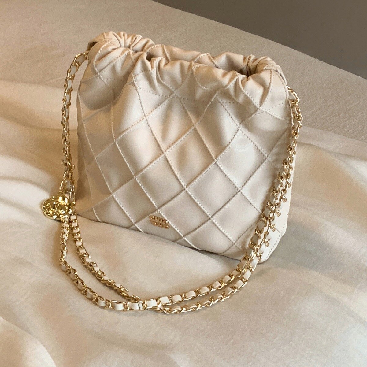 Сумка-ведро Nanfeng Chio2nd с вафельным стеганым дизайном, изысканная маленькая сумка в стиле Chanel с цепочкой для женщин, сумка через плечо