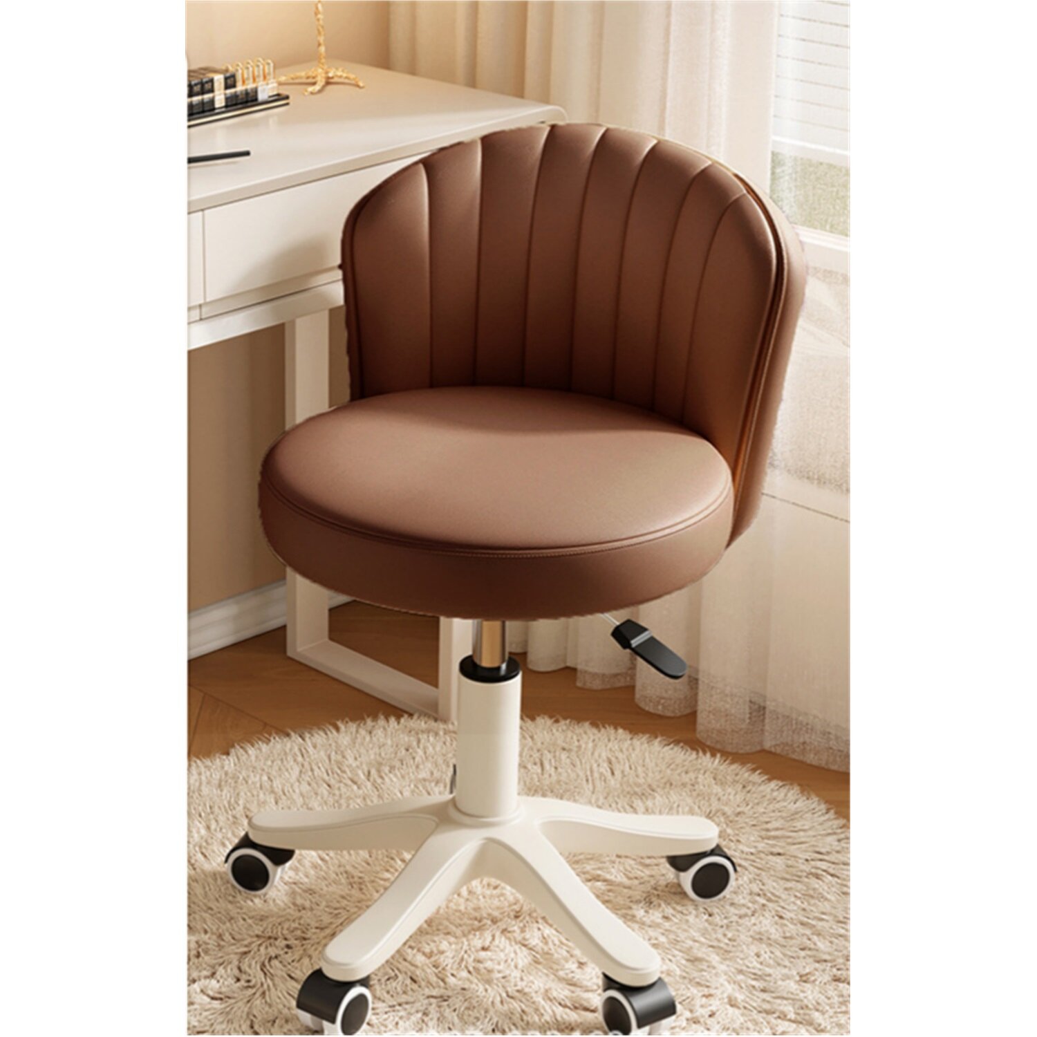 Офисное кресло на круглых роликах, компьютерное кресло с низкой спинкой, регулируемым поворотом по высоте