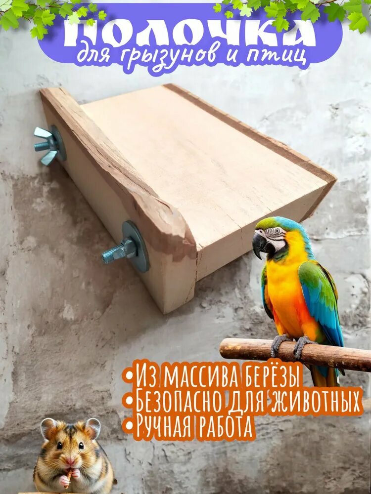 Полка в клетку для грызунов и птиц, из массива дерева, игрушка, полочка для попугаев