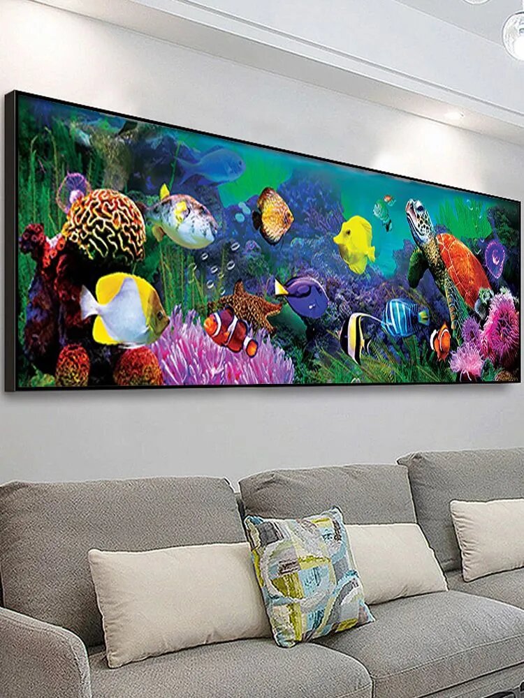 Морская рыба Алмазная живопись, круглый алмаз 30x90cm, без рамки