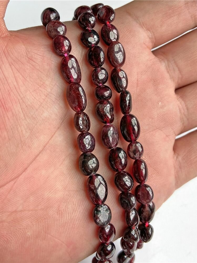 Бусины из натурального гранат камня, неправильной овальной формы, красный, размер 6-8 мм, 38 см