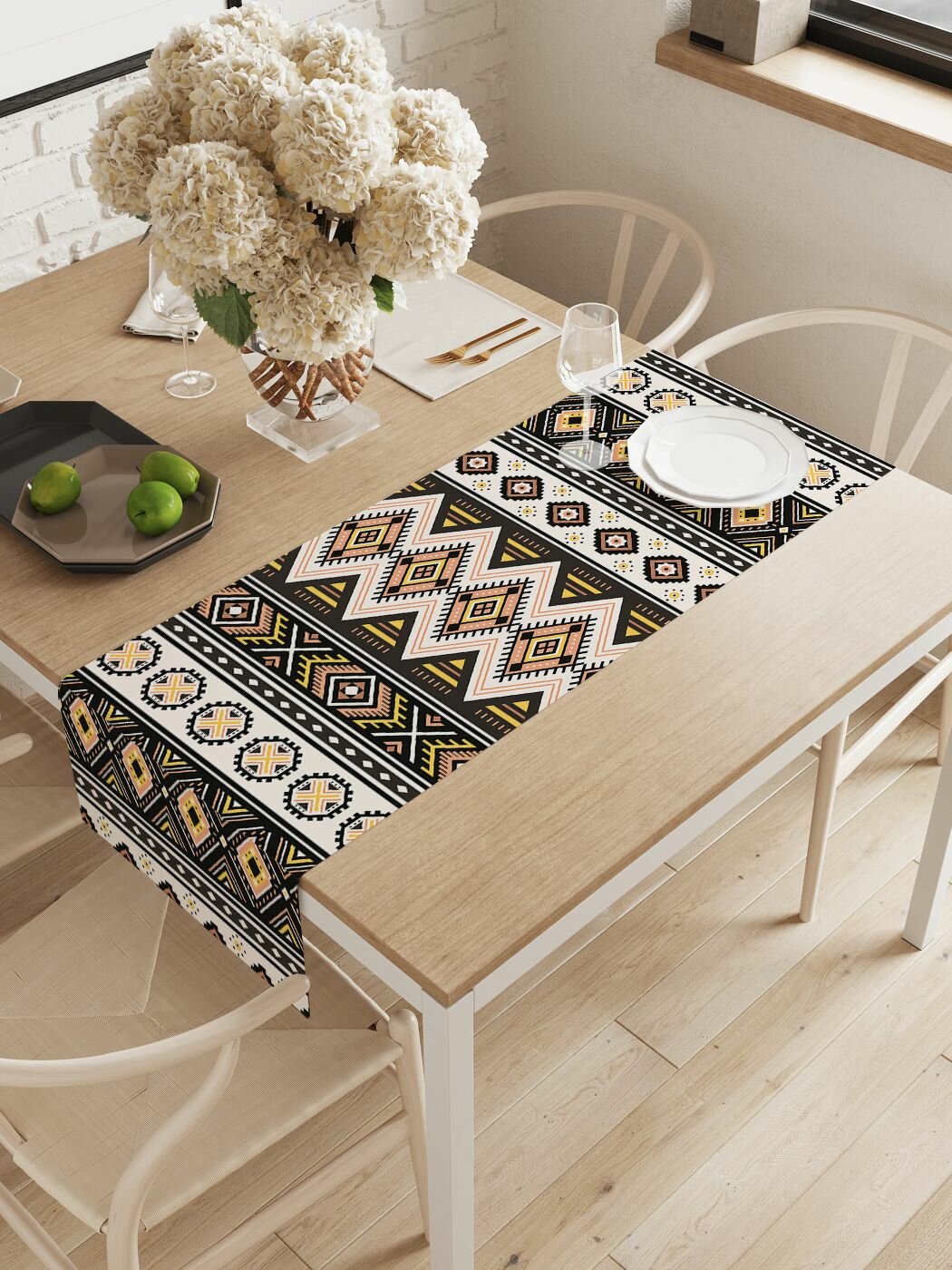 Дорожка водоотталкивающая на стол "Скандинавские этнические узоры" 145х40 см, JoyArty