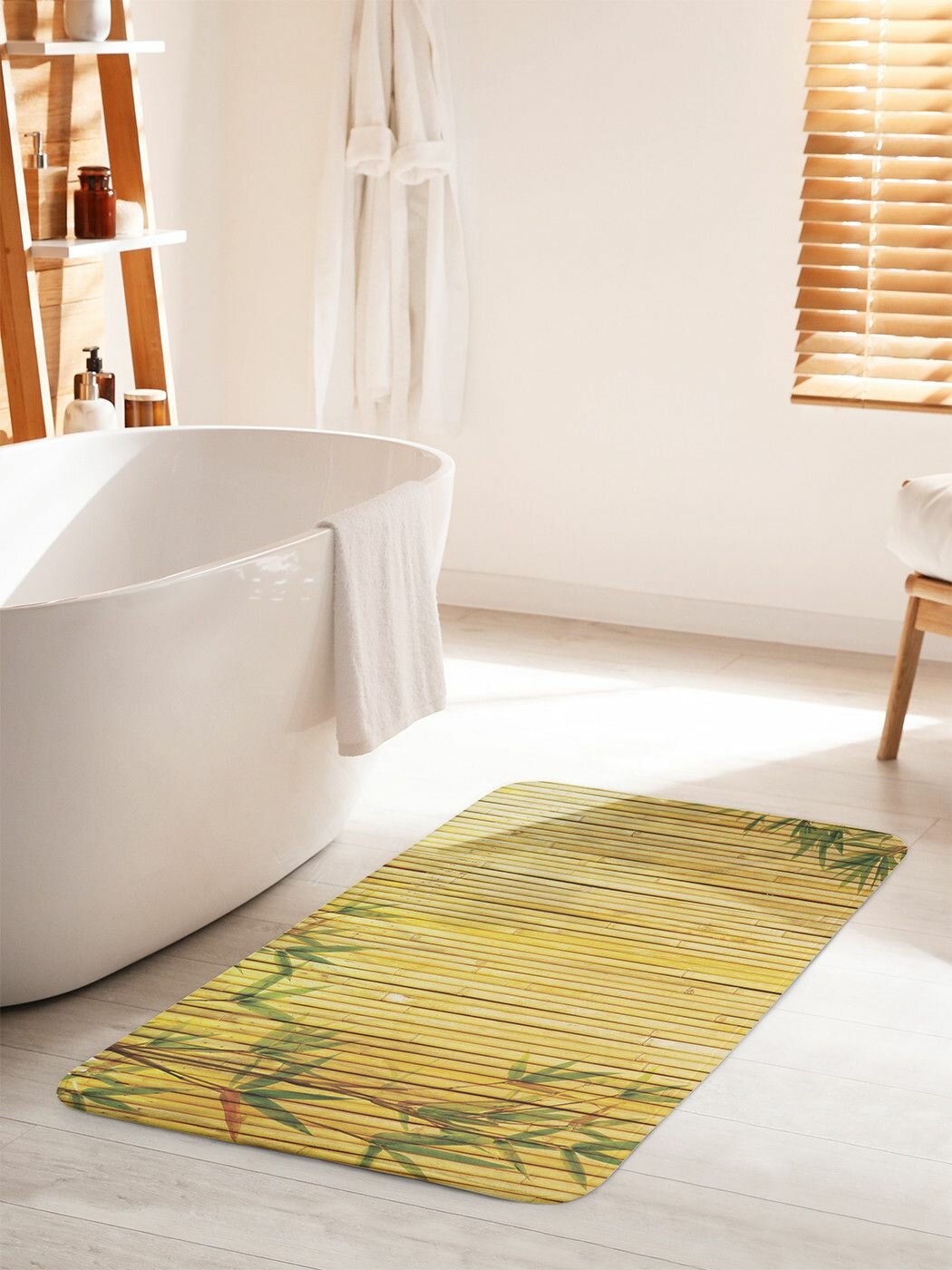 Коврик для ванной комнаты и туалета противоскользящий "Бамбуковое заграждение с листьями" 60х100 см, JoyArty