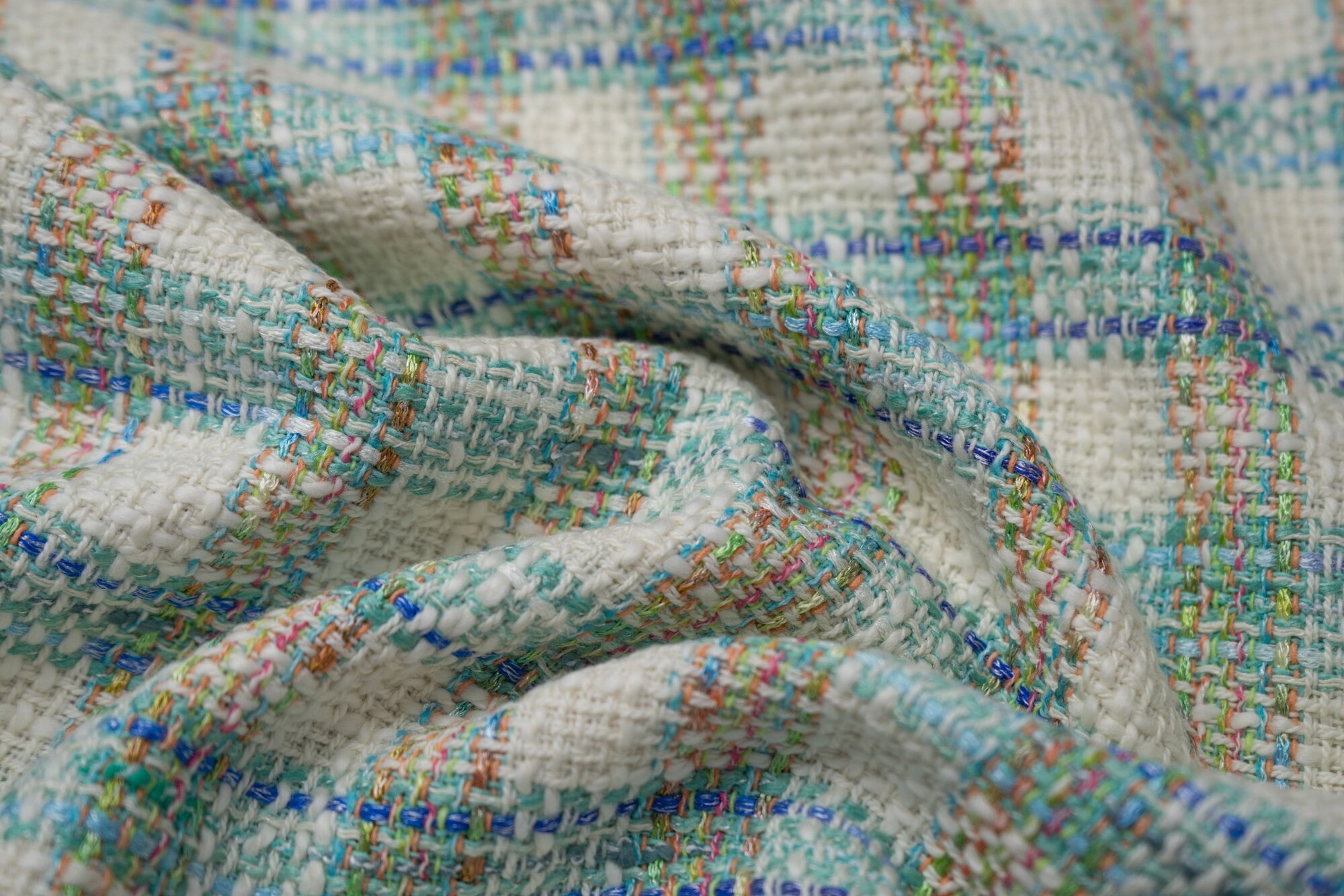 Ткань Костюмная шанель молочная в клетку 1.83м