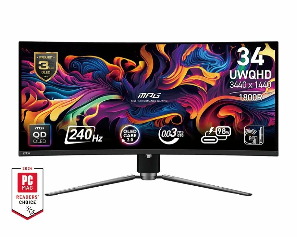 MSI 34.18" Монитор Монитор MSI MPG 341CQPX QD-OLED Quasi 4K OLED с изогнутым экраном 240 Гц Европейская вилка, черный