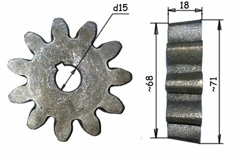 Шестерня привода барабана бетономешалки D-71х15мм, высота 18мм, 11z под шпонку, шт