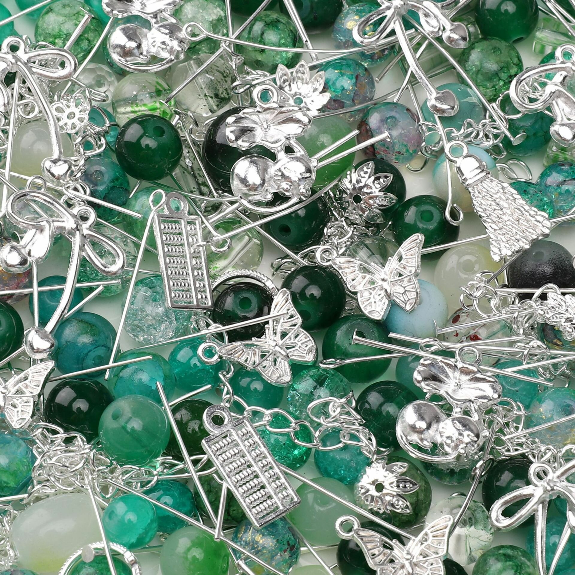 Смешанные цветные стеклянные бусины, аксессуары из сплава, золотые и серебряные смешанные материалы, набор бусин, ручная работа, DIY браслет, ожерелье, подвеска