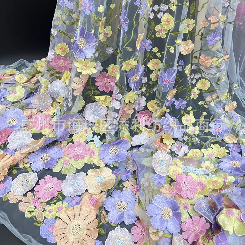 Многоцветная роза, односторонняя позиционирующая цветочная нашивка, вышитая ткань с окрашенной пряжей, высококачественная ткань для женского платья