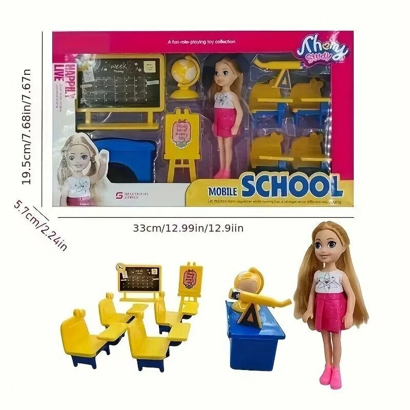 Набор для ролевых игр Школа Mobile School с куклой, развивающая игрушка для детей от 3 лет