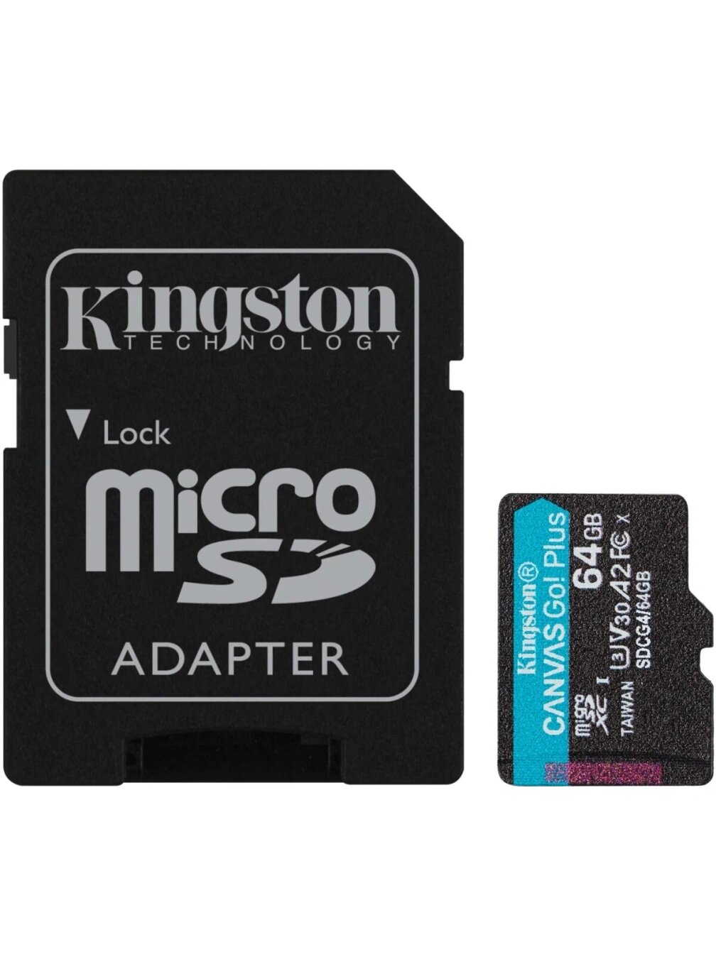 Карта памяти microSDXC UHS-I U3 Kingston Canvas Go! Plus 64 ГБ, 200 МБ/с, Class 10, SDCG4/64GB, 1 шт, переходник SD