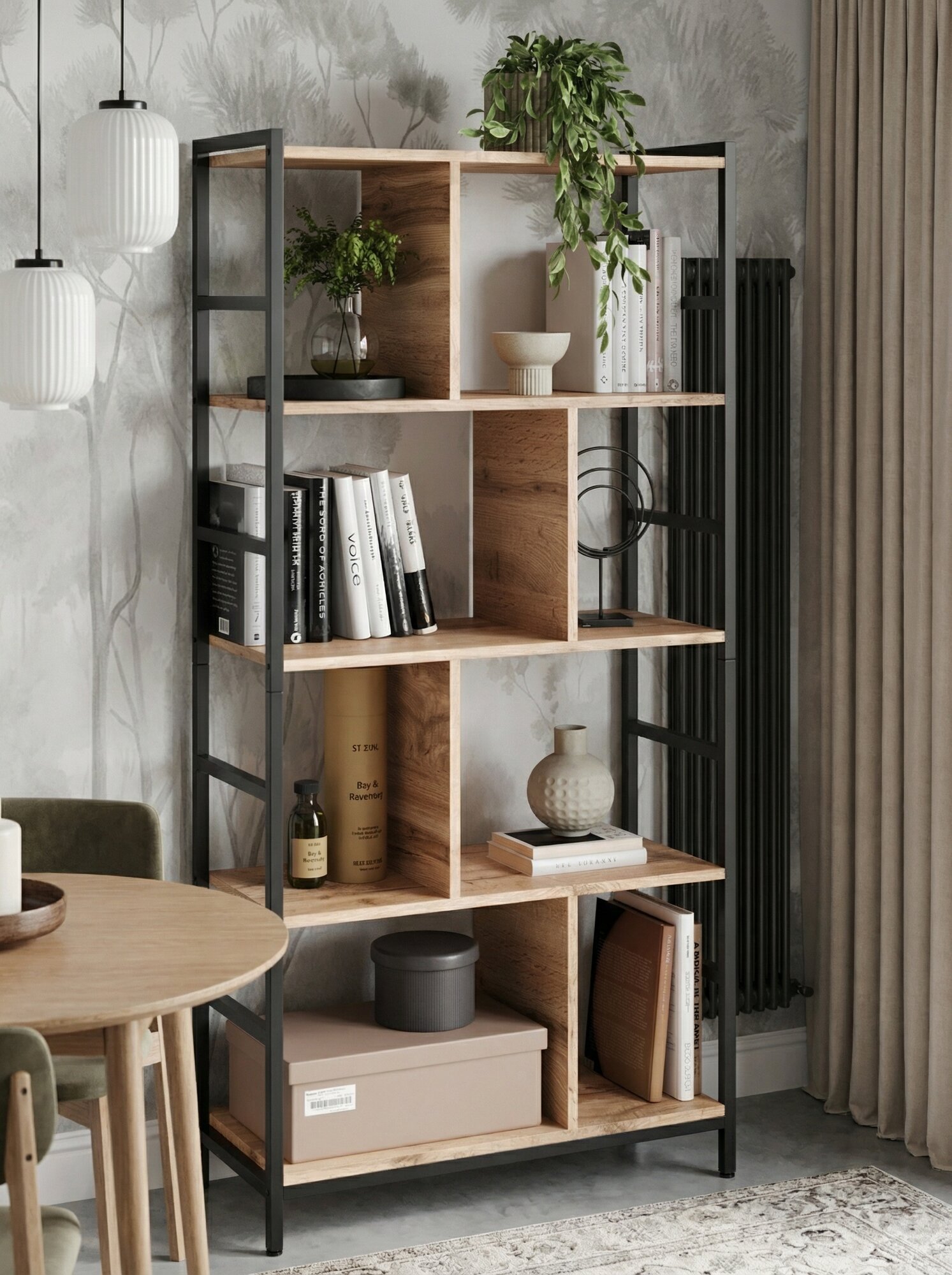 Стеллаж в стиле лофт напольный металлический, 5 полок, 156 см x 75 см