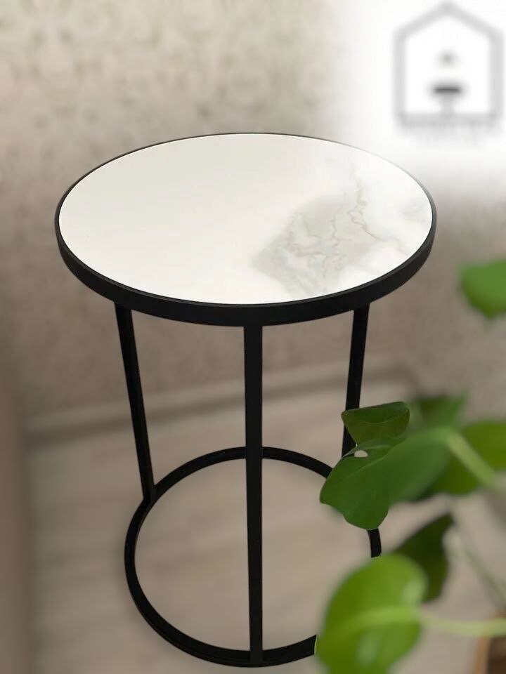 Журнальный стол Meridian Etna INTER Matte Ivory, керамогранит, металл, круглый 35