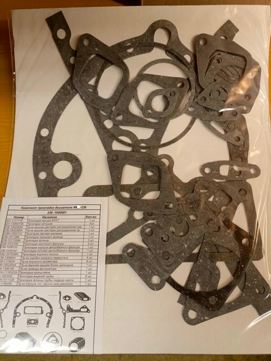 Ремкомплект прокладок ДВС для ЯМЗ-238М (паронит) 238-1000001