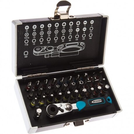 Набор бит, 1/4", магнитный адаптер, сталь S2 пластиковый кейс, 33 предм. Gross