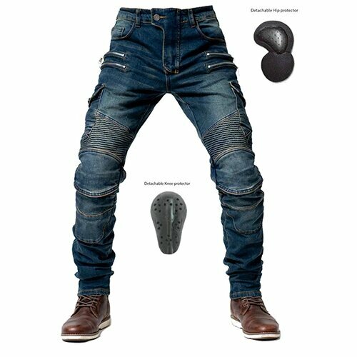 Новинка 2024, мотоциклетные брюки цвета хаки, черные мужские джинсы Темно-синий, S, Blue Upgrade pad