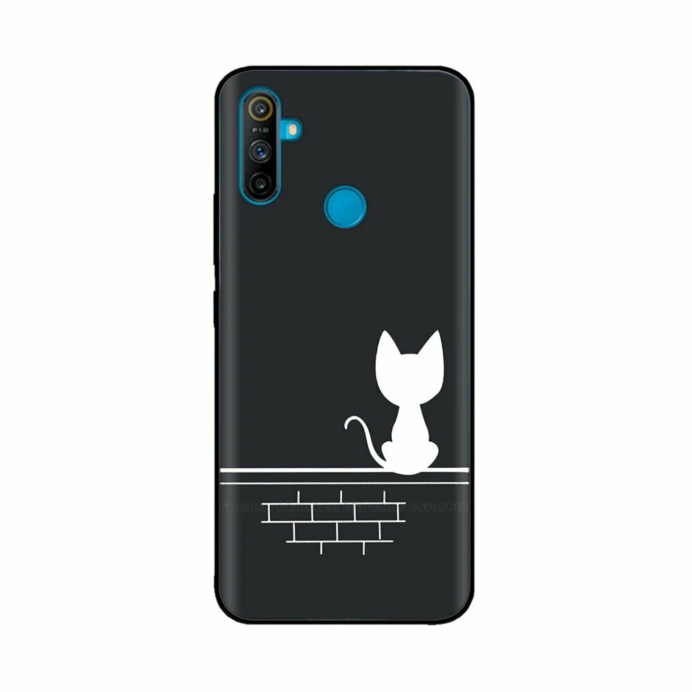 Чехол для Realme C3 с кошкой, черный силикон