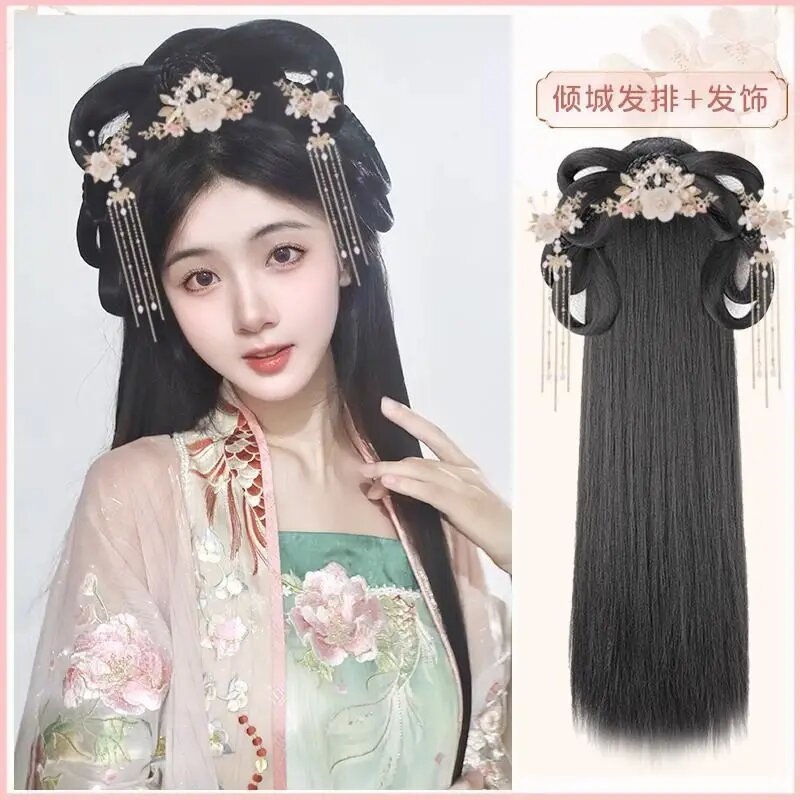 Женский черный ханьфу парик as picture