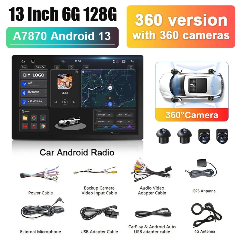 13-дюймовый 8G 256G с поворотом на 360 градусов A7870 Android 13 Автомобильный 13inch 6g 128g 360