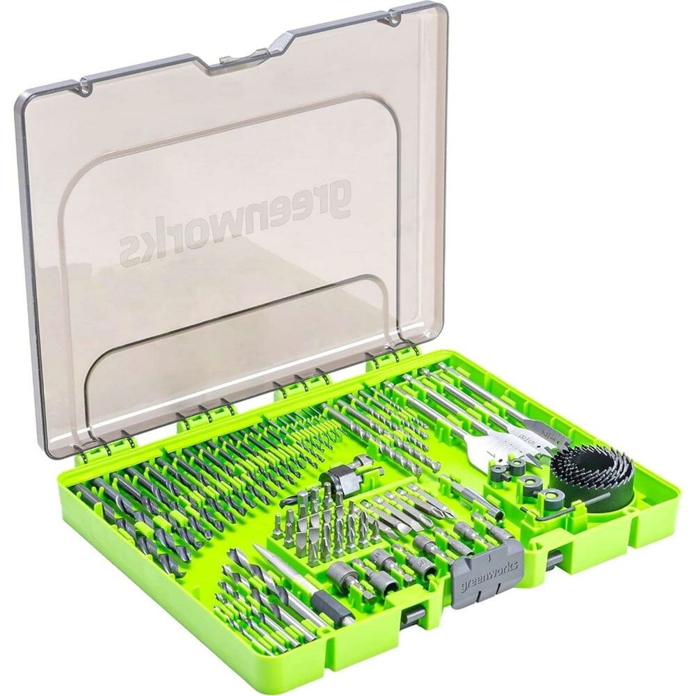 Набор сверл, бит и коронок в кейсе 90 предметов GreenWorks 2944607
