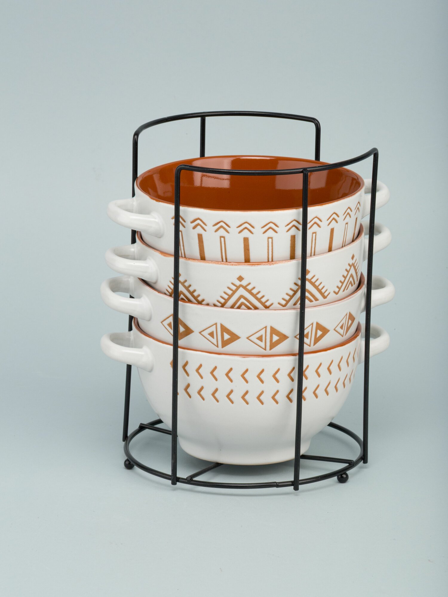 Набор бульонниц на подставке керамических 4 шт Геометрия набор супниц