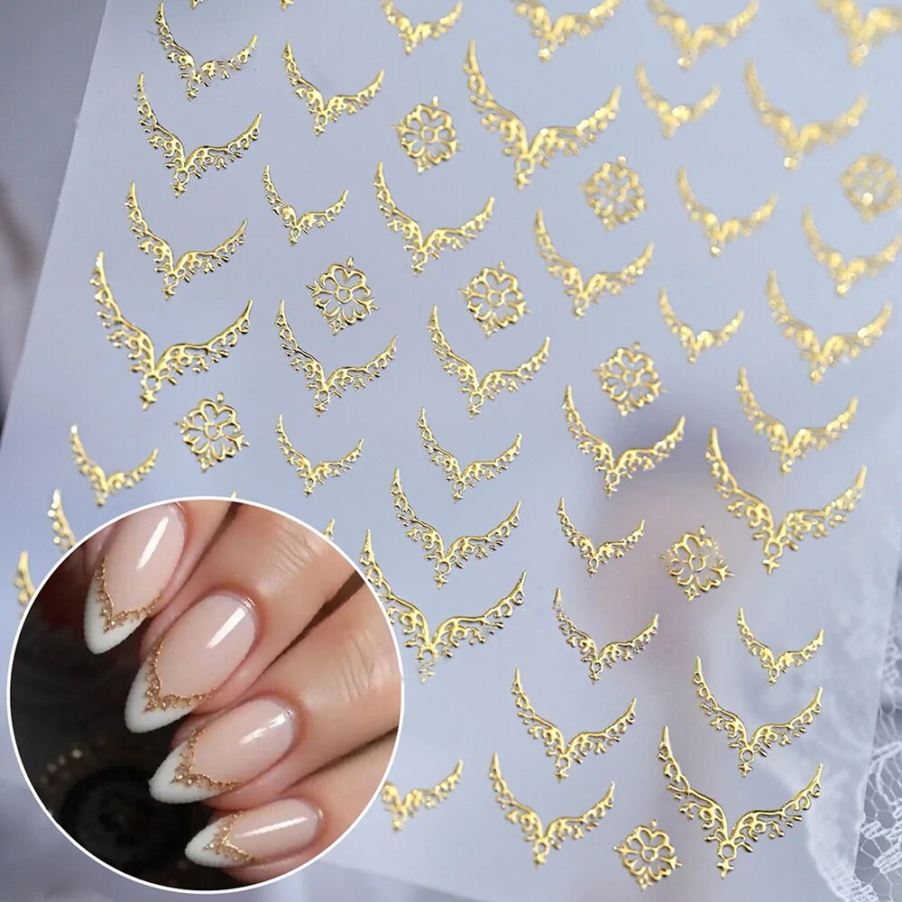 Наклейки для ногтей барокко, gold french