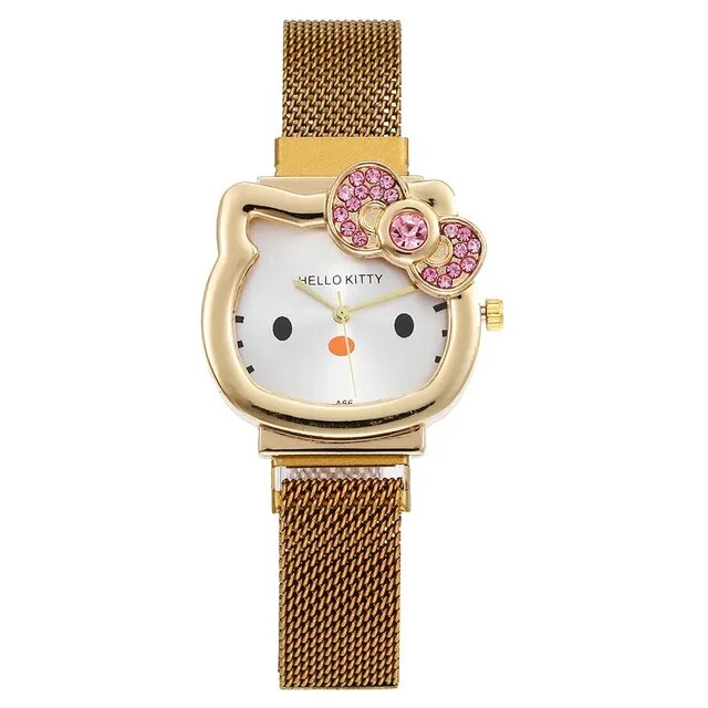 Часы с мультяшным персонажем Hello Kitty, милые модные часы для школьниц, кварцевые наручные часы с бантиком, рождественский подарок для девочки.