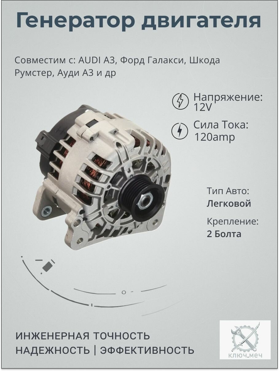 Генератор для AUDI A3, Форд Галакси, Шкода Румстер, Ауди А3