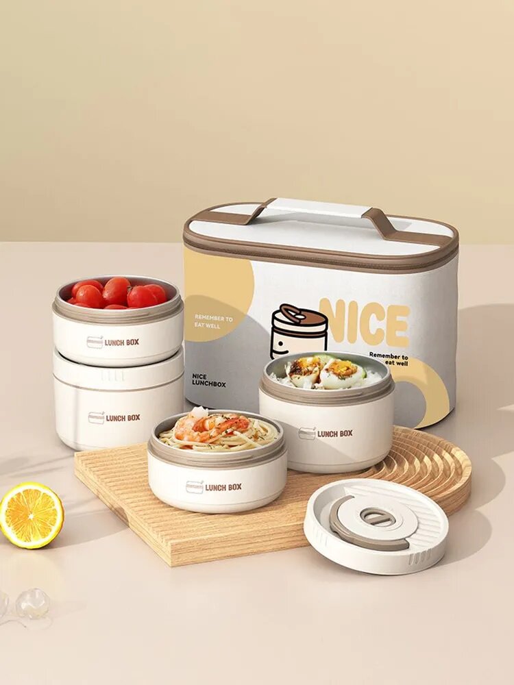 Набор термоконтейнеров для еды 4 шт. Пластик, цвет белый, с термосумкой