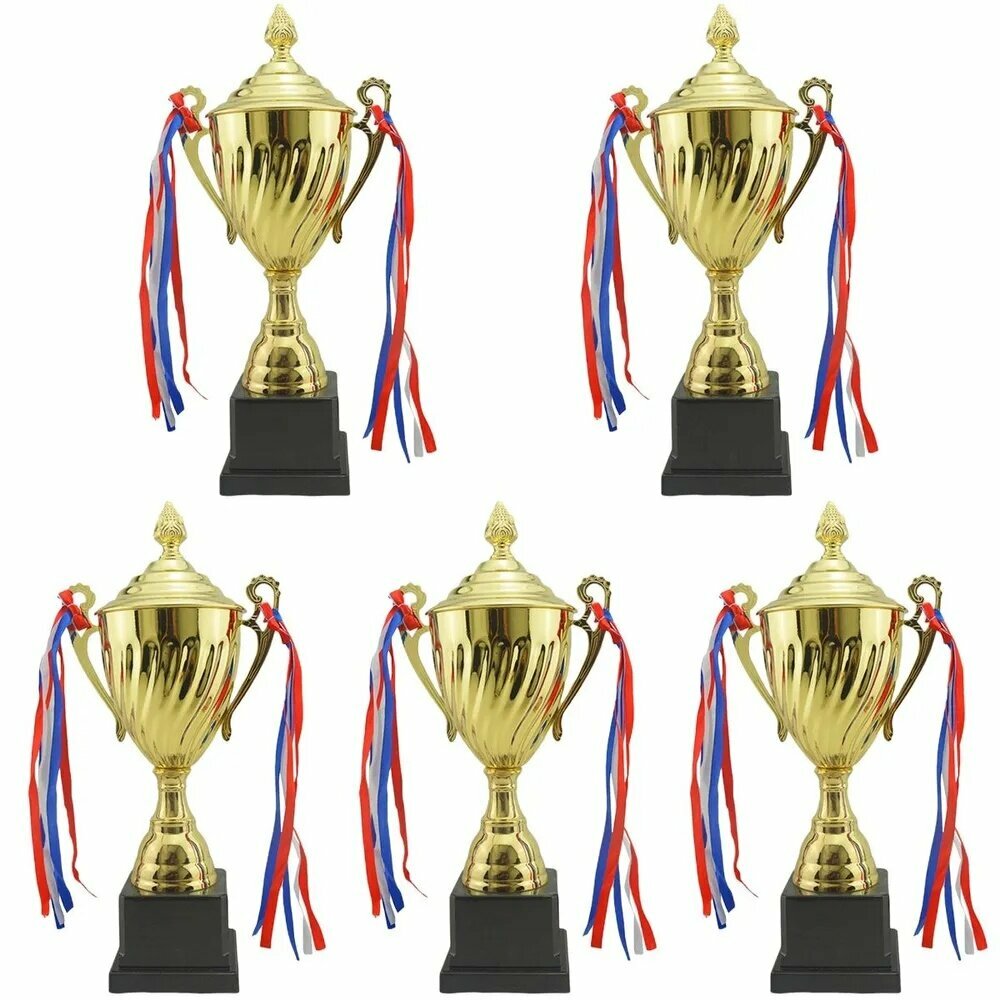 Комплект из 5 золотых металлических кубков для награждения детей на конкурсах