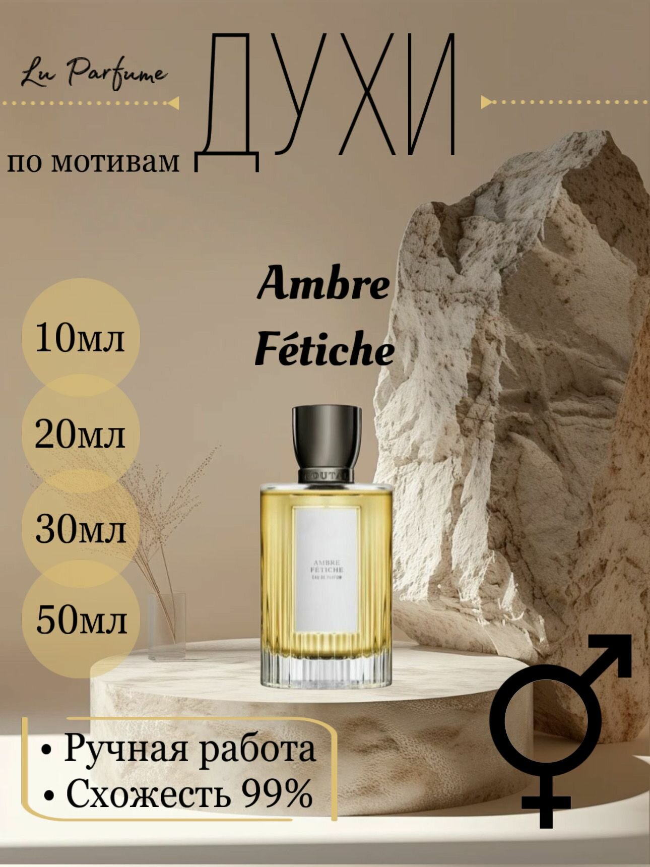 Духи ручной работы по мотивам 'Ambre Fetiche', для мужчин и женщин