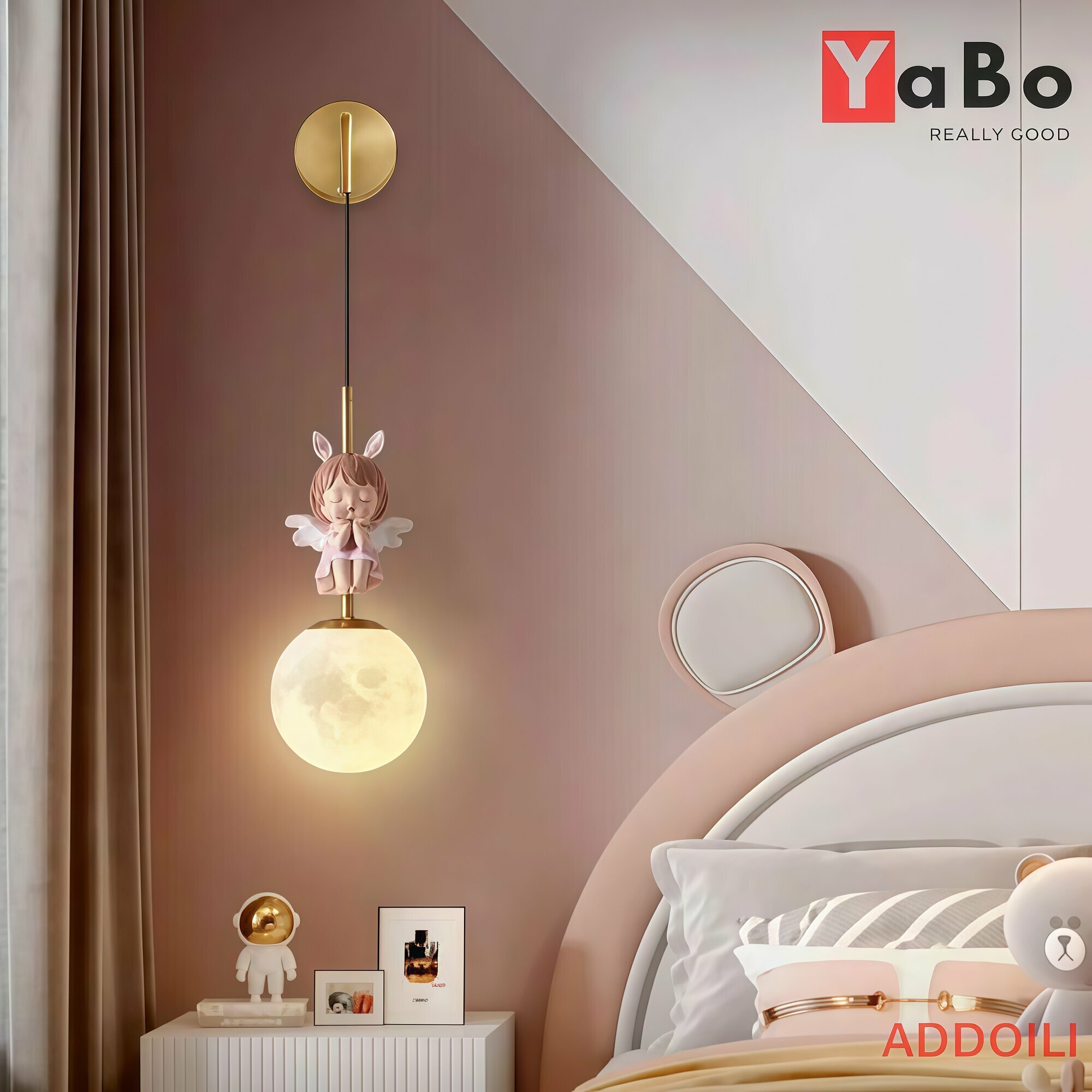Настенная лампа, для детской комнаты, LED, Три цвета света, Луна