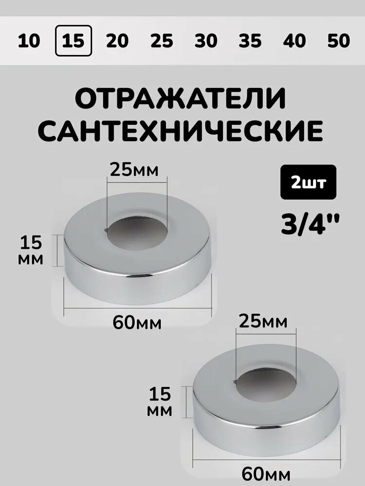 Отражатель для смесителя и полотенцесушителя сантехнический хром круглый глубокий 3/4, 2шт.