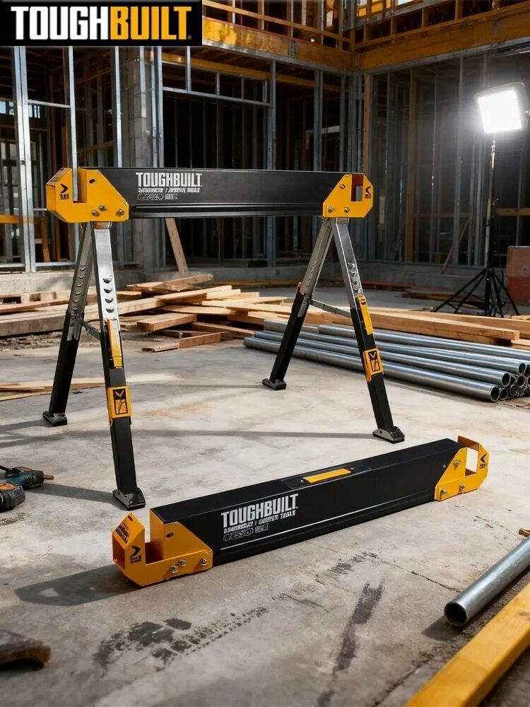 TOUGHBUILT TB-C700 Козлы Строительные Складные Из Стали, Нагрузка 1300 Фунтов, Для Дерева и Строительной Площадки
