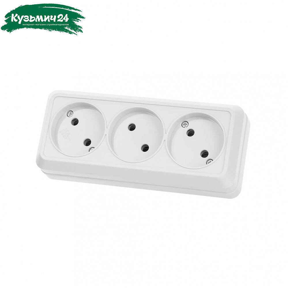 Розетка 3-х местная TDM Electric Ладога SQ1801-0124 без заземления, накладная, белая