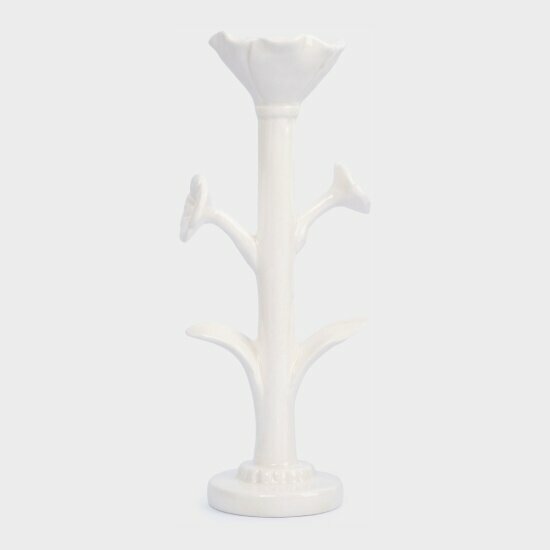 Подсвечник Anna Lafarg 20 см, для тонкой свечи, на ножке, керамика, молочный, Цветок (ANLAF-FDW-130525-8)