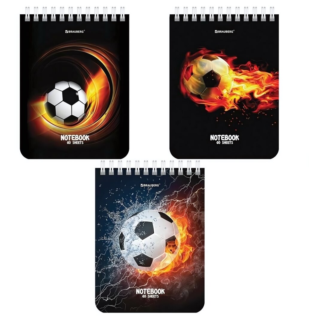 Блокнот «Футбол» А6, 40 листов в клетку, мелованный картон 190 г/м², верхний гребень