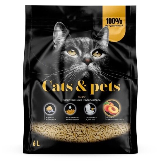 Наполнитель для кошачьих туалетов Cats&pets Тофу комкующийся аромат Персик 6 л 2 кг