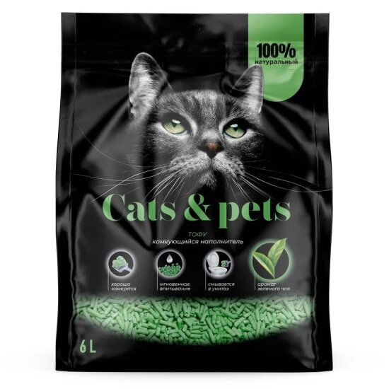 Наполнитель для кошачьих туалетов Cats&pets Тофу комкующийся аромат Зеленый чай 6 л 2 кг
