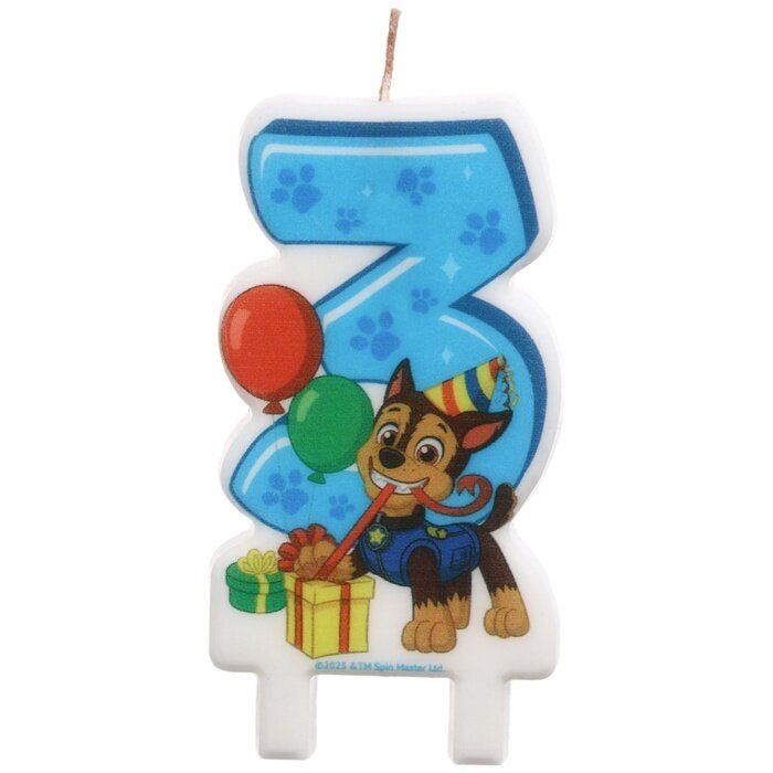 Свеча для торта Paw Patrol цифра 3, "С Днем рождения", Щенячий патруль, 8,5х5 см