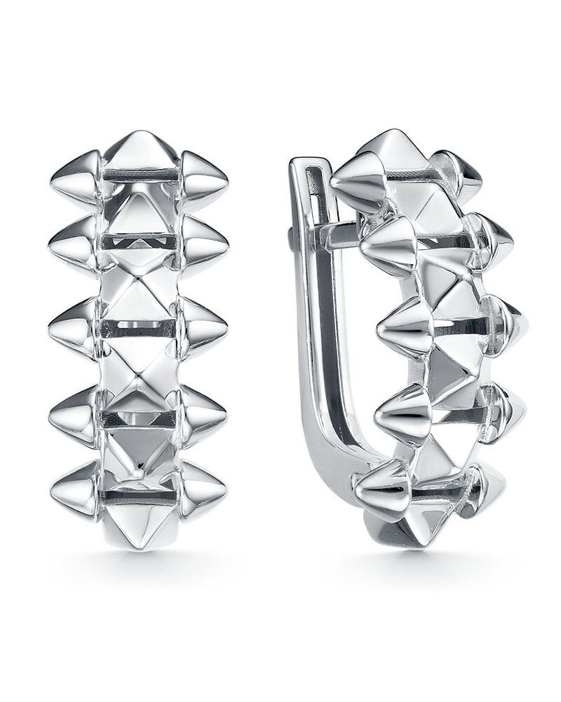 Серьги двусторонние, серебро, 925 проба, родирование