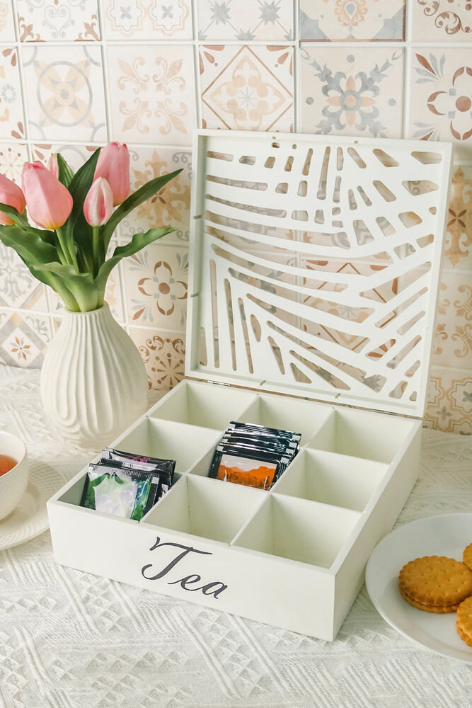 Коробка-органайзер для чая буат бланш, дерево, 24х24 см, Koopman International HZ1930790