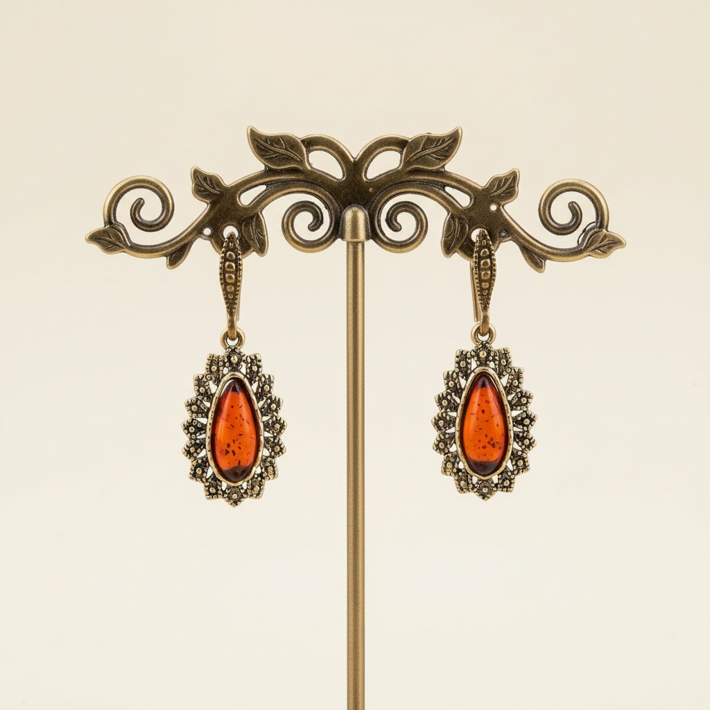 Серьги одиночные, янтарь