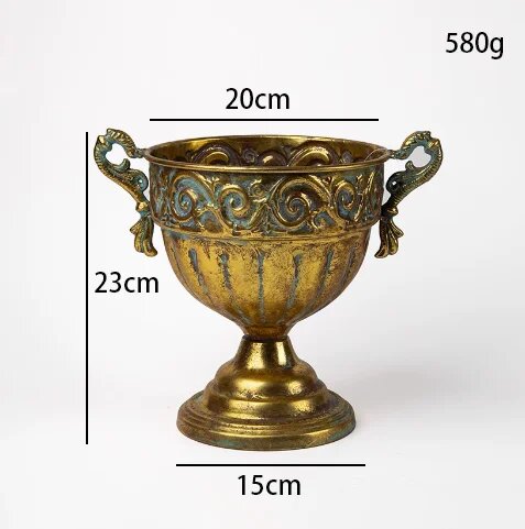 Золотая ваза железная с ручками, 23х20х15 см, 580г, style1
