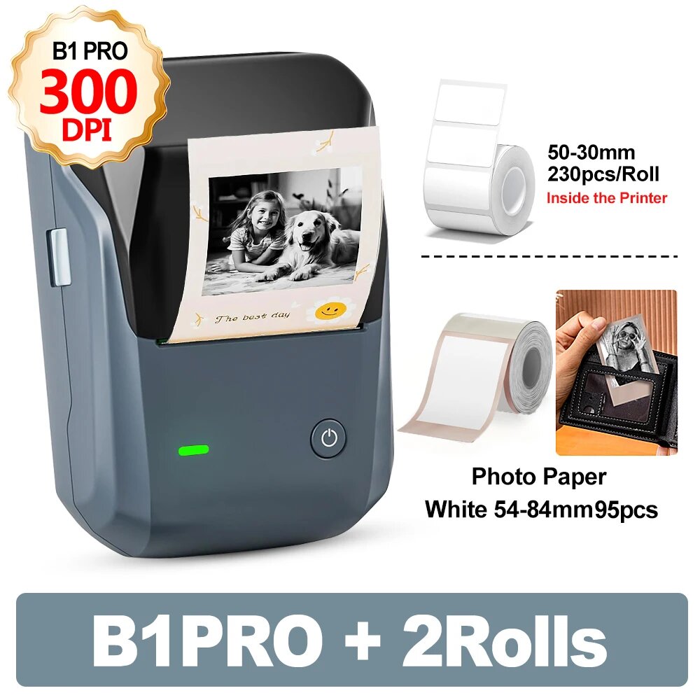 Портативный фотопринтер Niimbot B1PRO 300 DPI, 2 рулона, 54X84