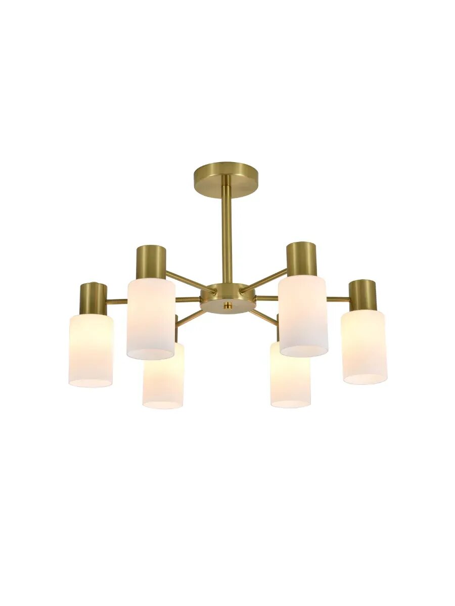 Люстра newrgy lighting 74535/6GD, латунь, белый матовый, цоколь E14, 40 Вт, свет нейтральный белый, теплый белый, холодный белый, для гостиной