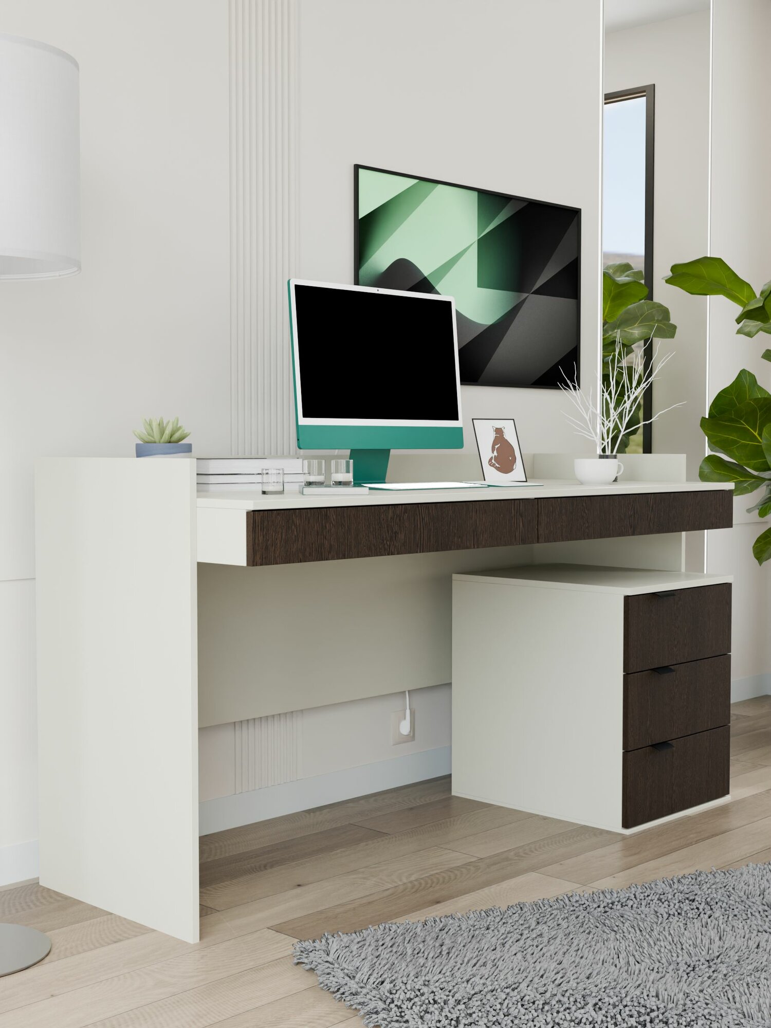 Изумлит Стол компьютерный для офиса и дома Бастион 160х87х64.5 см, корпус+столешница бежевый/фасад венге