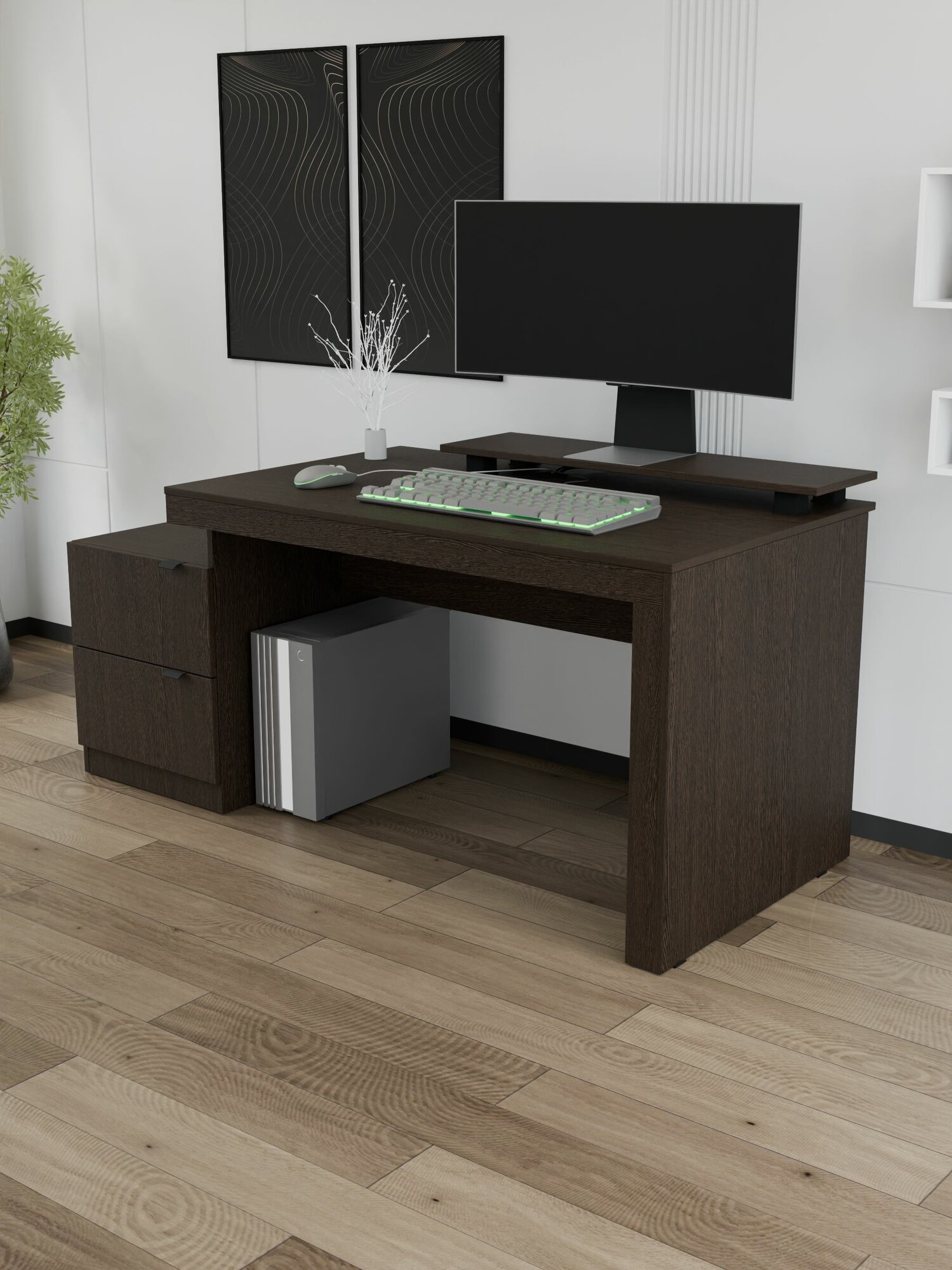 Изумлит Стол компьютерный для офиса и дома Вертикаль Компакт Лайт 165х73х74.5 см, тумба слева, венге